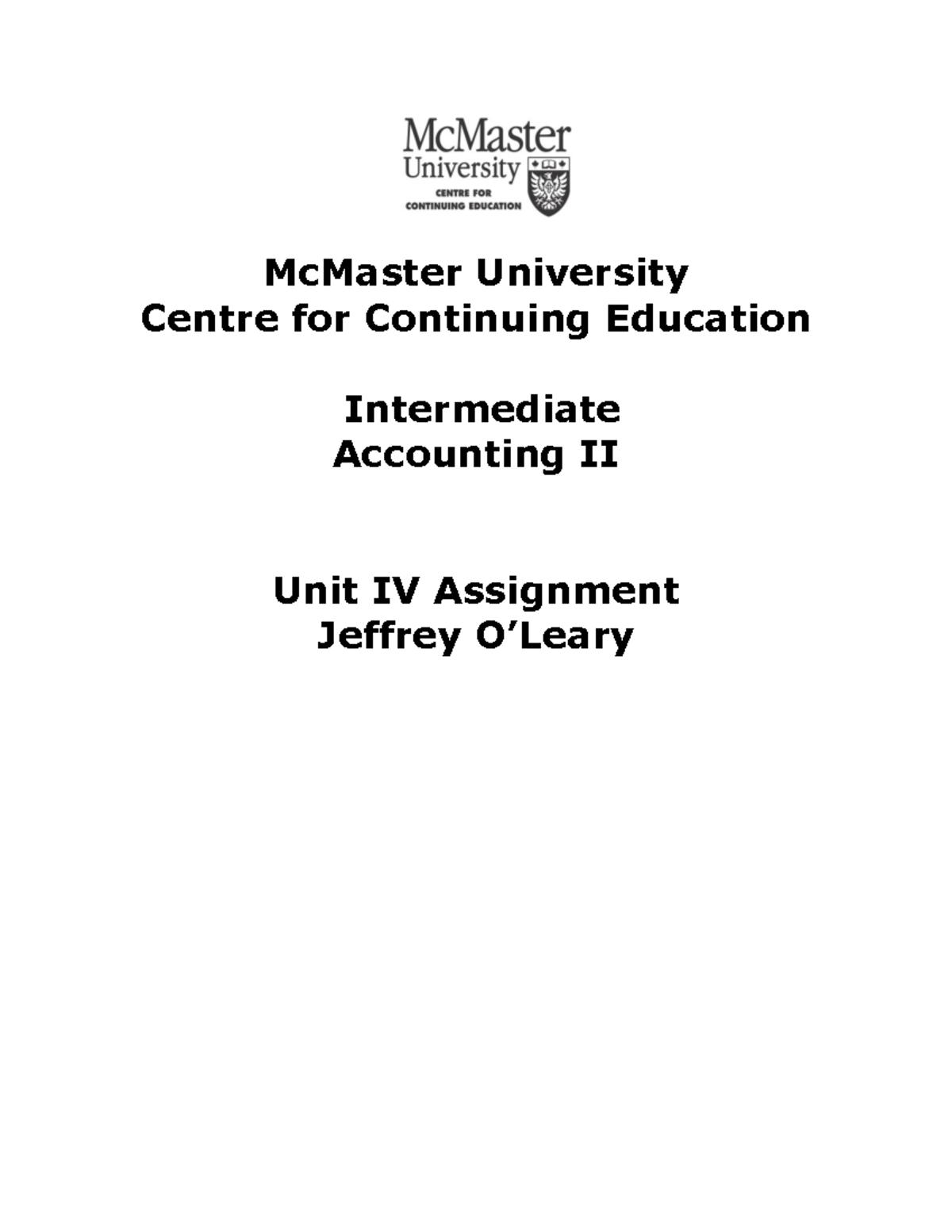 Assignment #4 - Final 2020 - McMaster University Centre for Continuing Education Intermediate ...