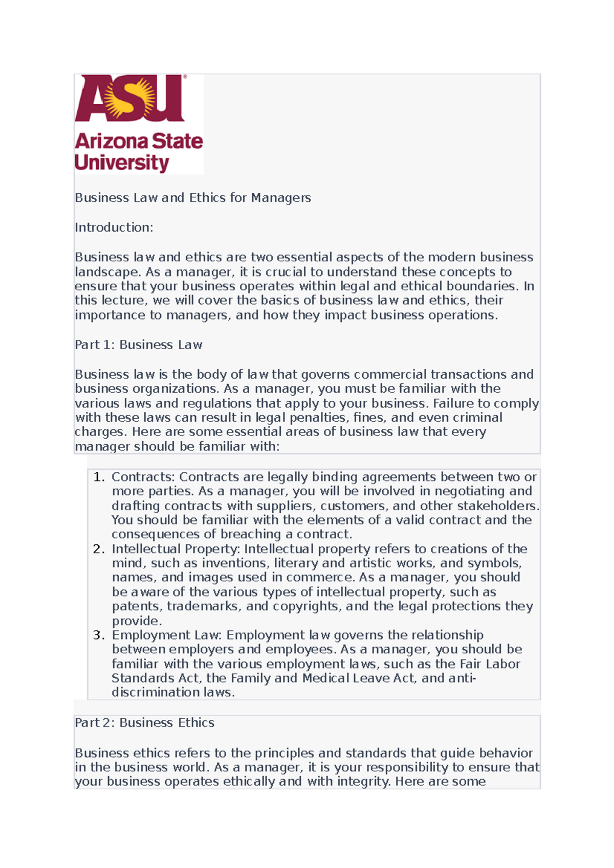 Business Law and Ethics for Managers - Business Law and Ethics for ...