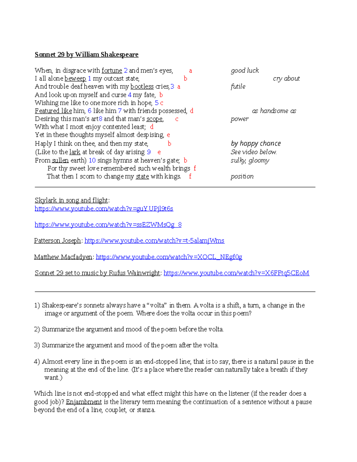 Sonnet 29 When in disgrace - Sonnet 29 by William Shakespeare When, in ...
