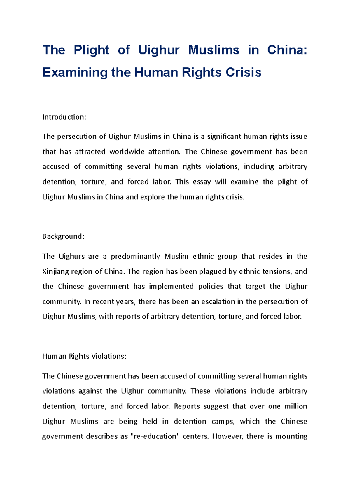 The Plight of Uighur Muslims in China, Examining the Human Rights ...