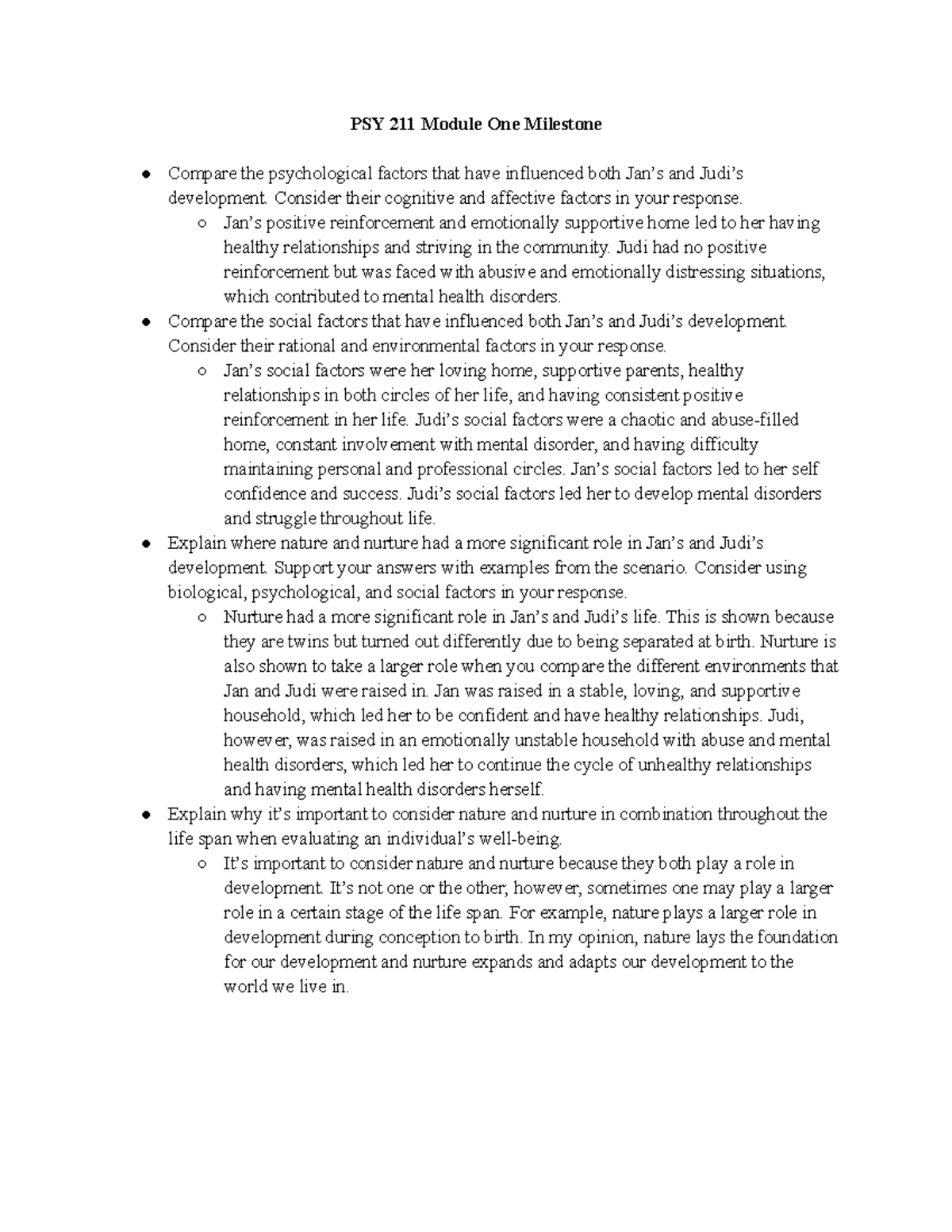 PSY 211 Module One - PSY 211 Module One Milestone Compare the ...