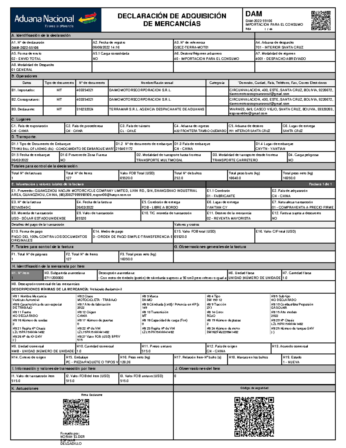 DAM-2022-551061495546052241776823 - DECLARACIÓN DE ADQUISICIÓN DE MERCANCÍAS DAM-2022 ...