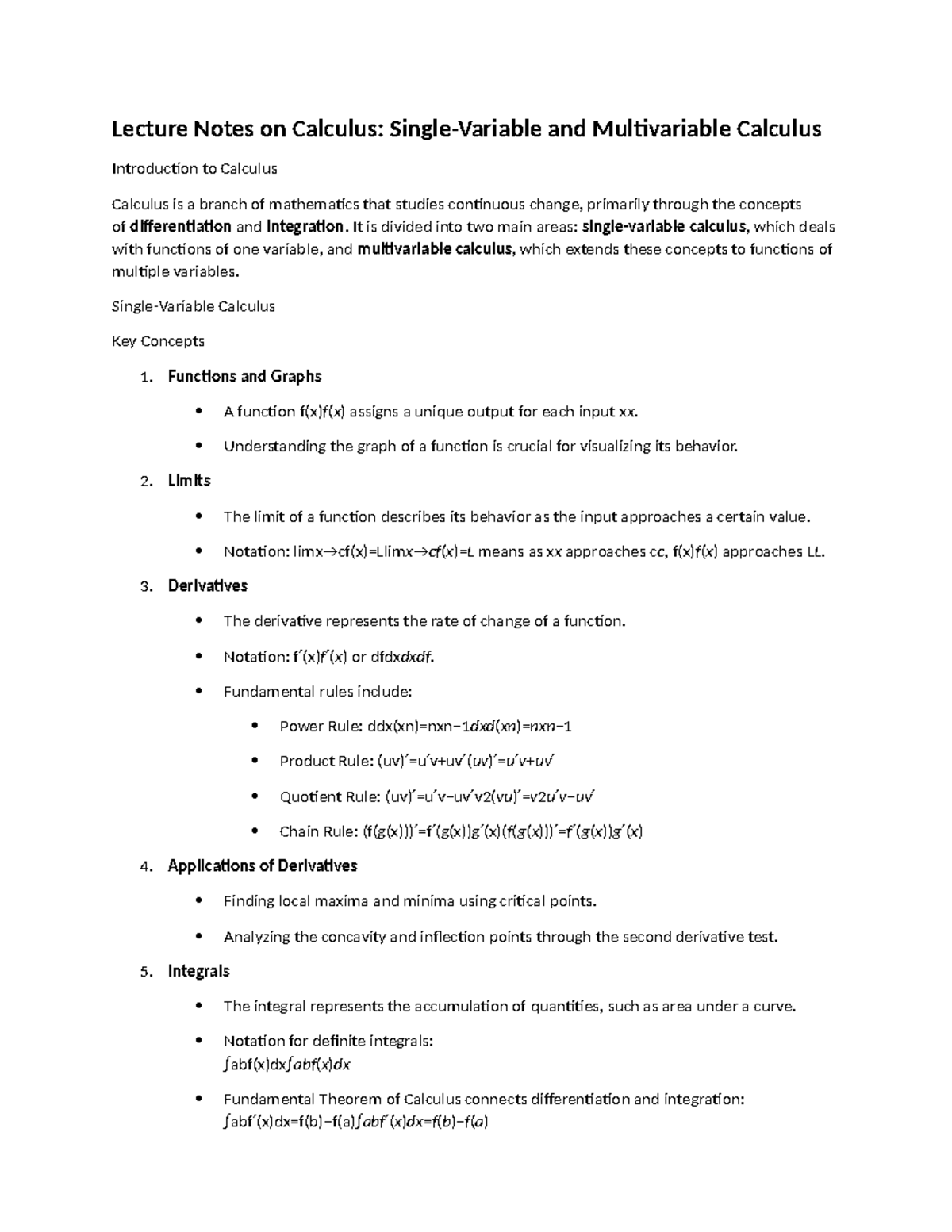 Calculus 1 - Lecture Notes on Calculus: Single-Variable and ...