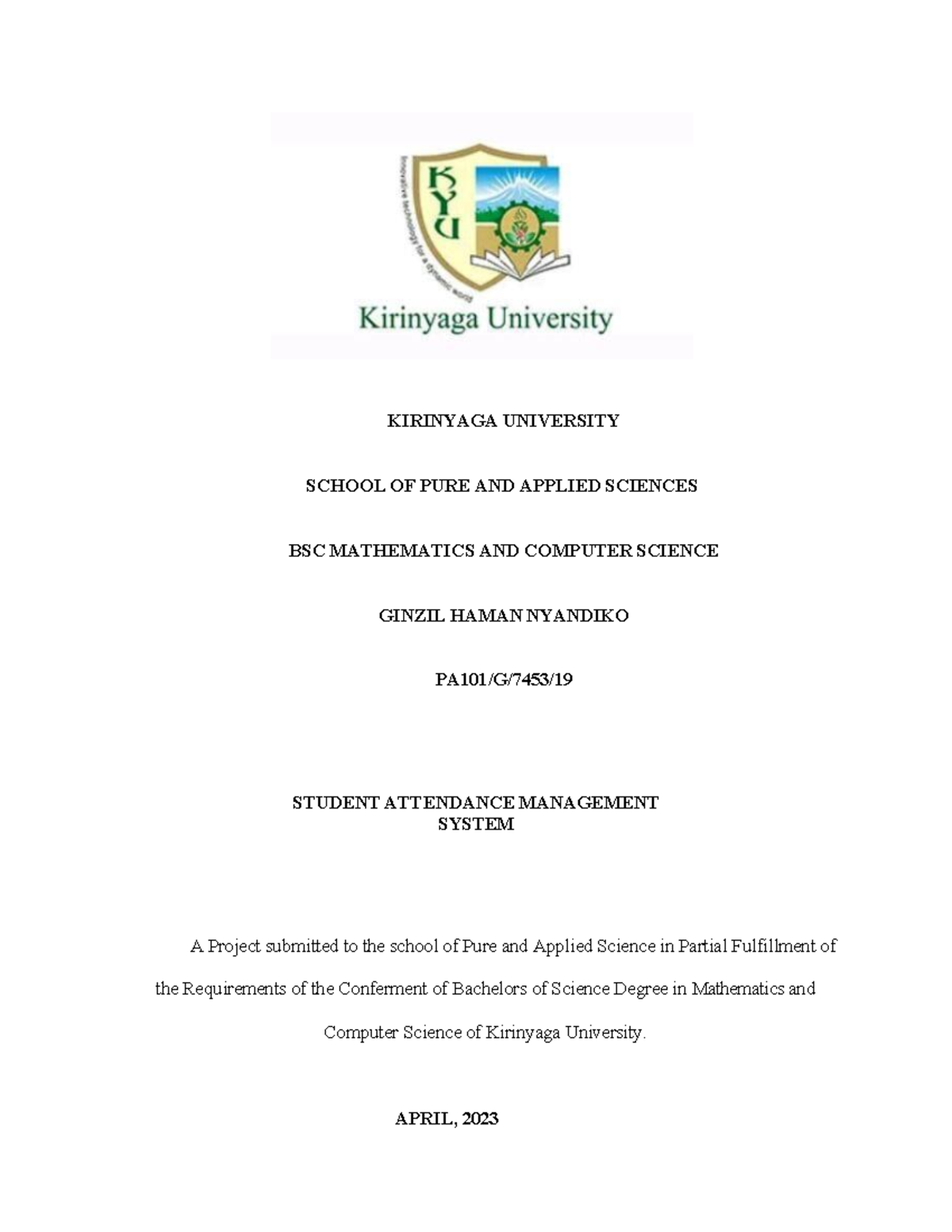 Ginzil Haman Nyandikoo - KIRINYAGA UNIVERSITY SCHOOL OF PURE AND ...