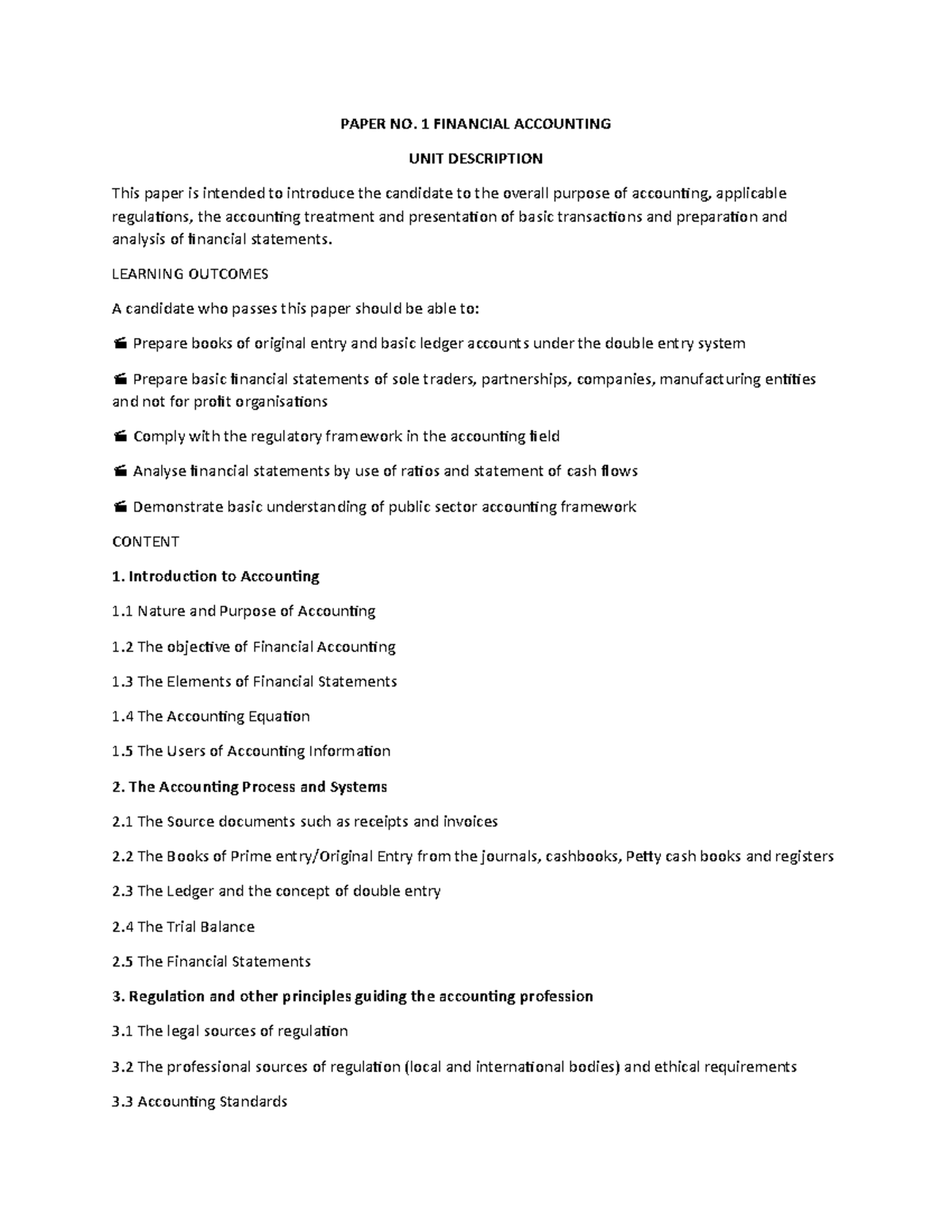 Financial Accounting - PAPER NO. 1 FINANCIAL ACCOUNTING UNIT ...