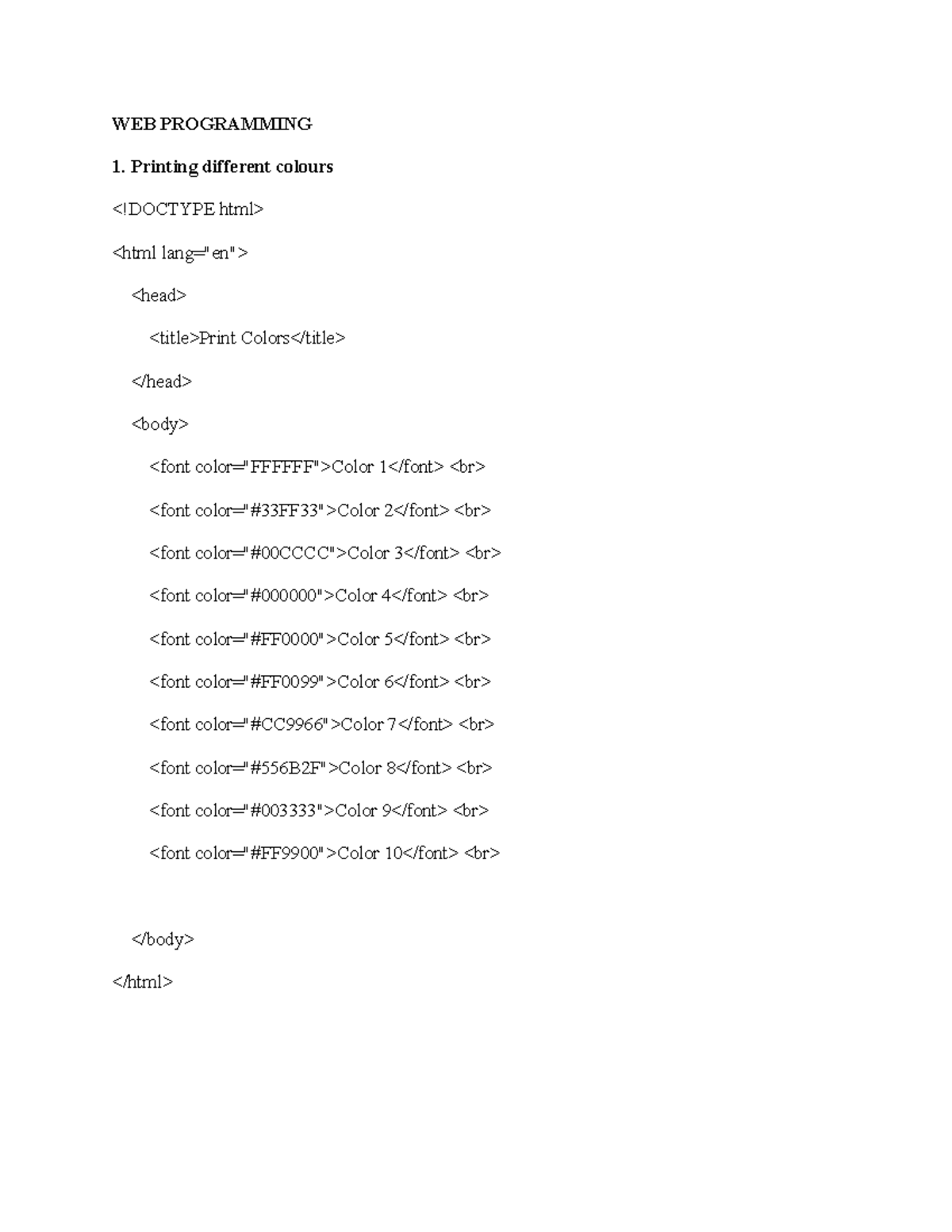 Assignment 39 - Coursework - WEB PROGRAMMING Printing different colours ...