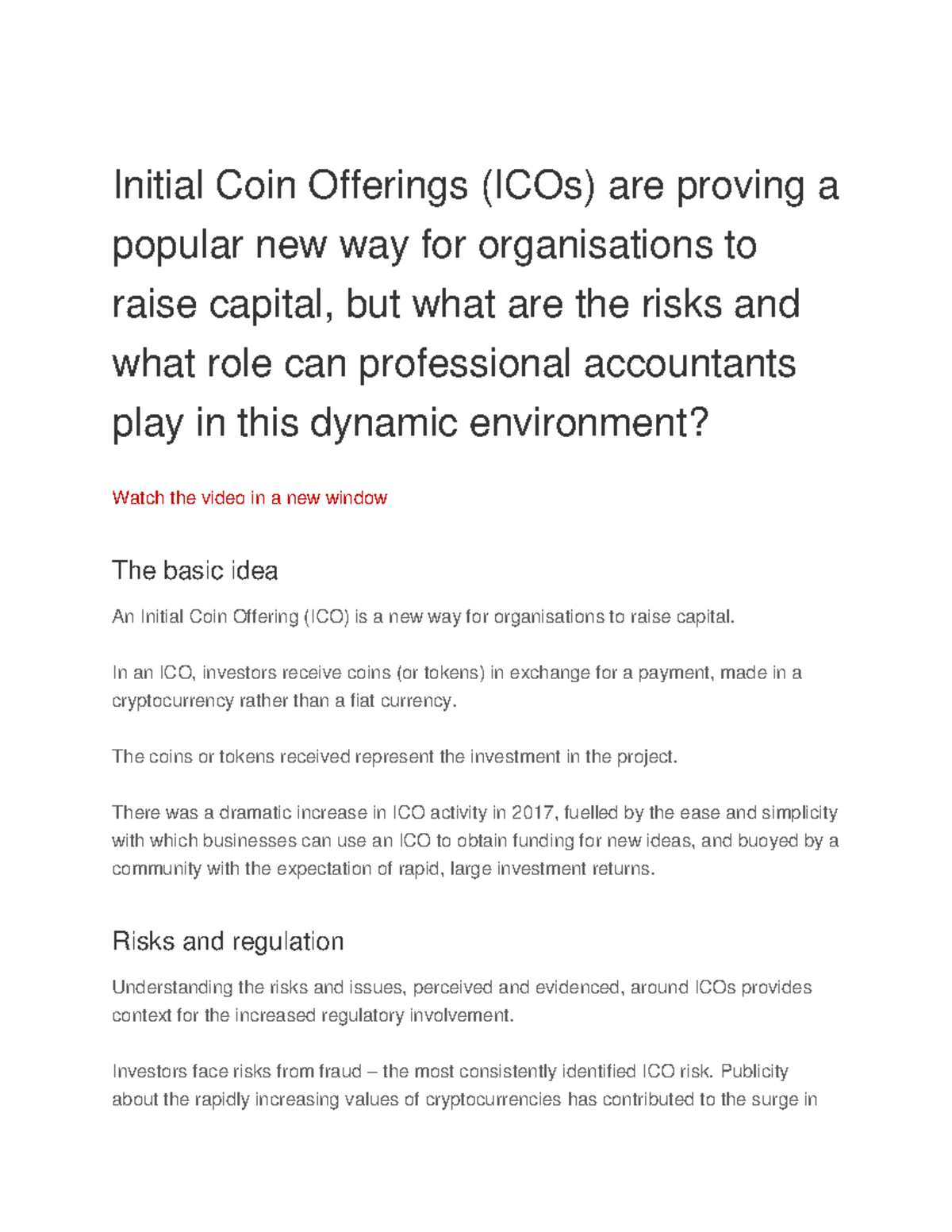 Initial Coin Offerings - In an ICO, investors receive coins (or tokens ...