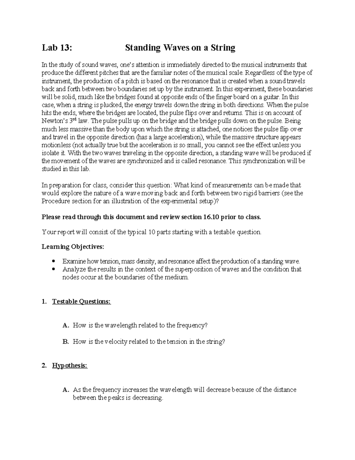 PHY111L Lab 13 Standing waves on a string 3 - Lab 13: Standing Waves on ...