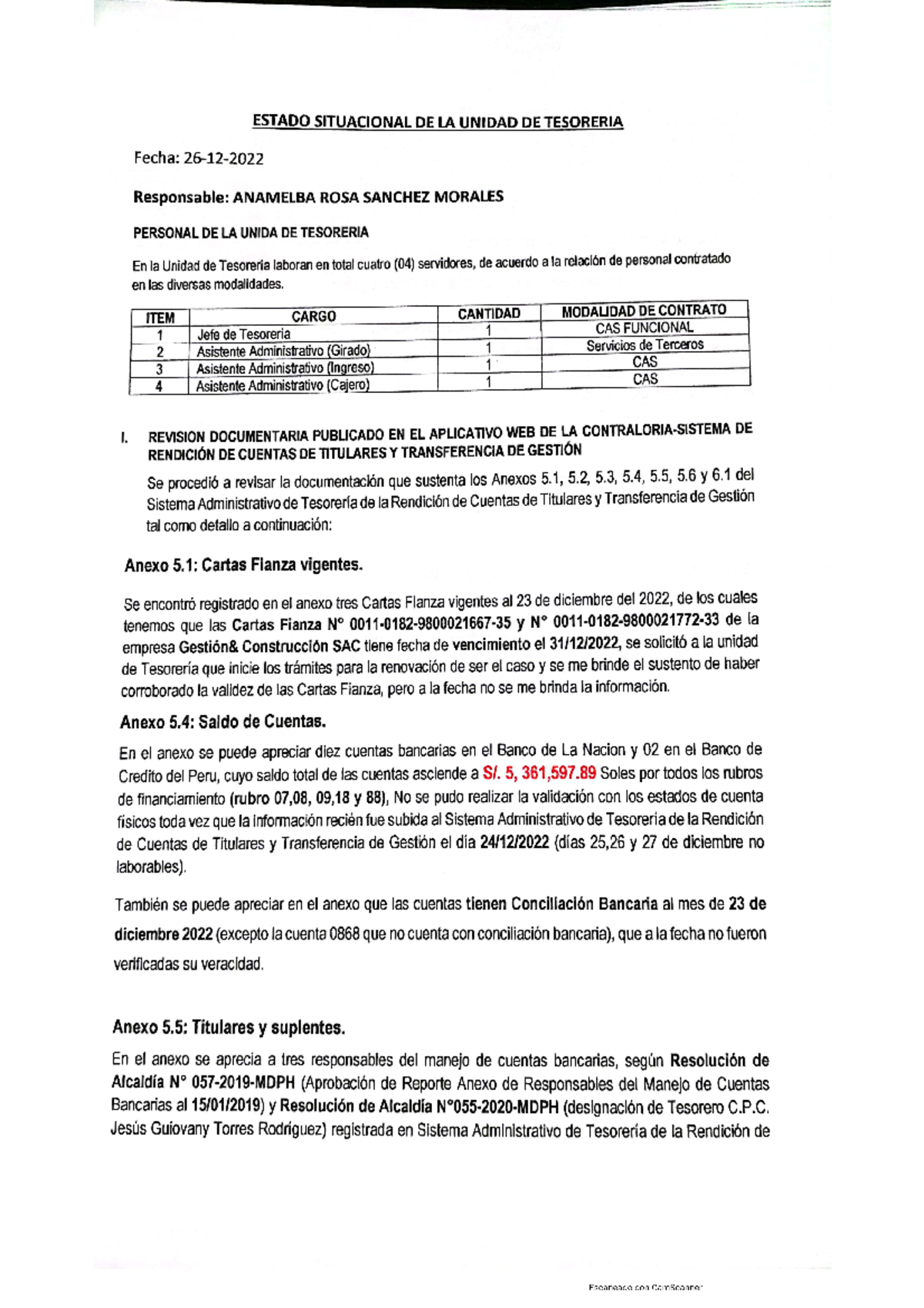 Informe Situacional DE LA Oficina DE Tesoreria - administración ...