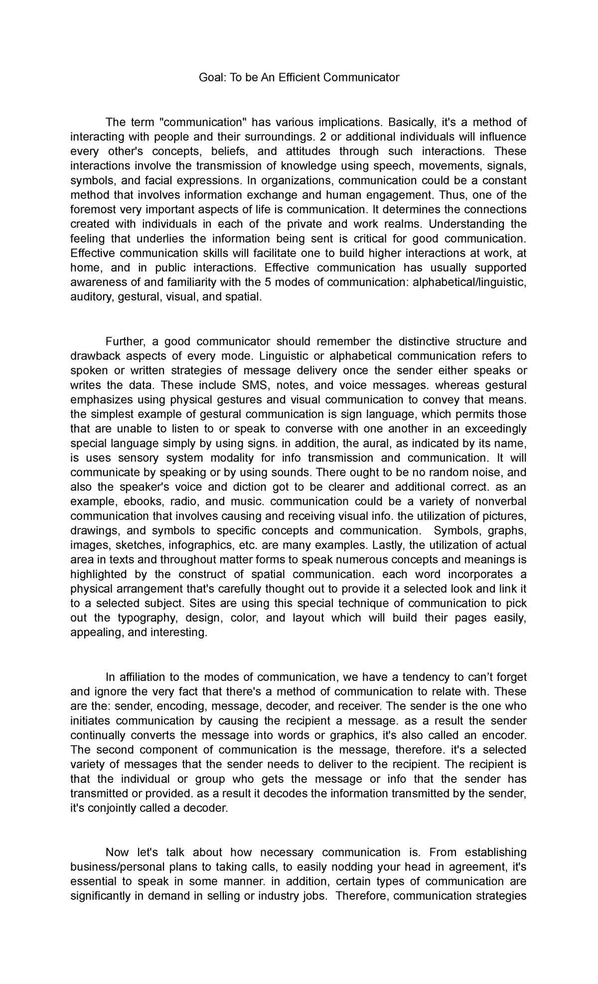 Lesson 3 OF Communication - Goal: To be An Efficient Communicator The ...