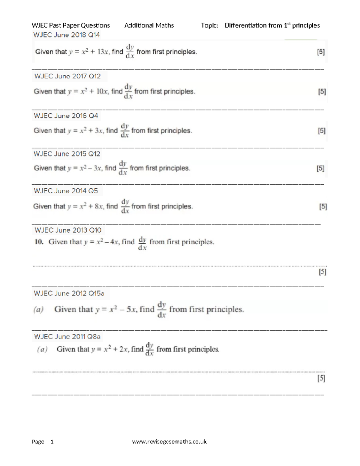 1st principles WJEC PP questions - WJEC Past Paper Questions Additional ...