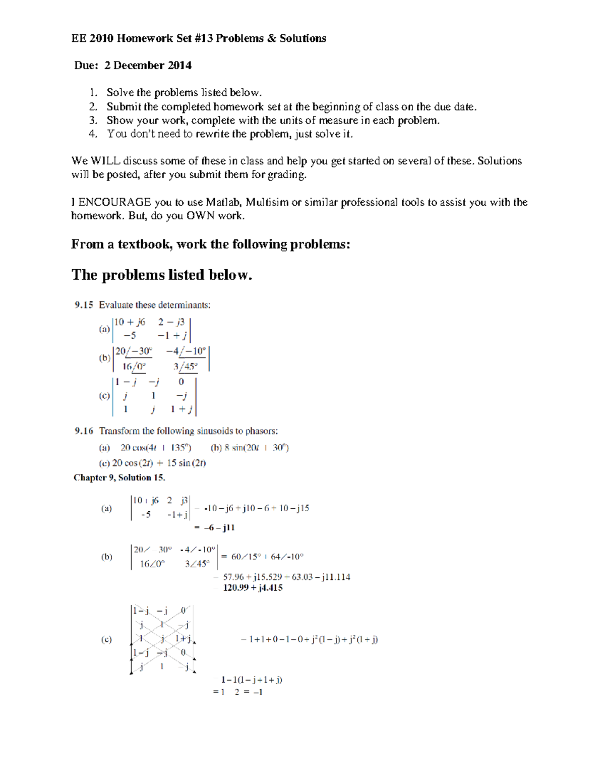 EGR 2201 homework 13 - EE 2010 Homework Set #13 Problems & Solutions ...