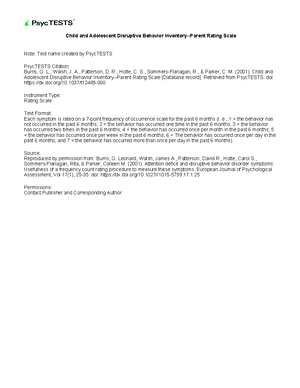 Child and Adolescent Disruptive Behavior Inventory Parent Rating Scale ...