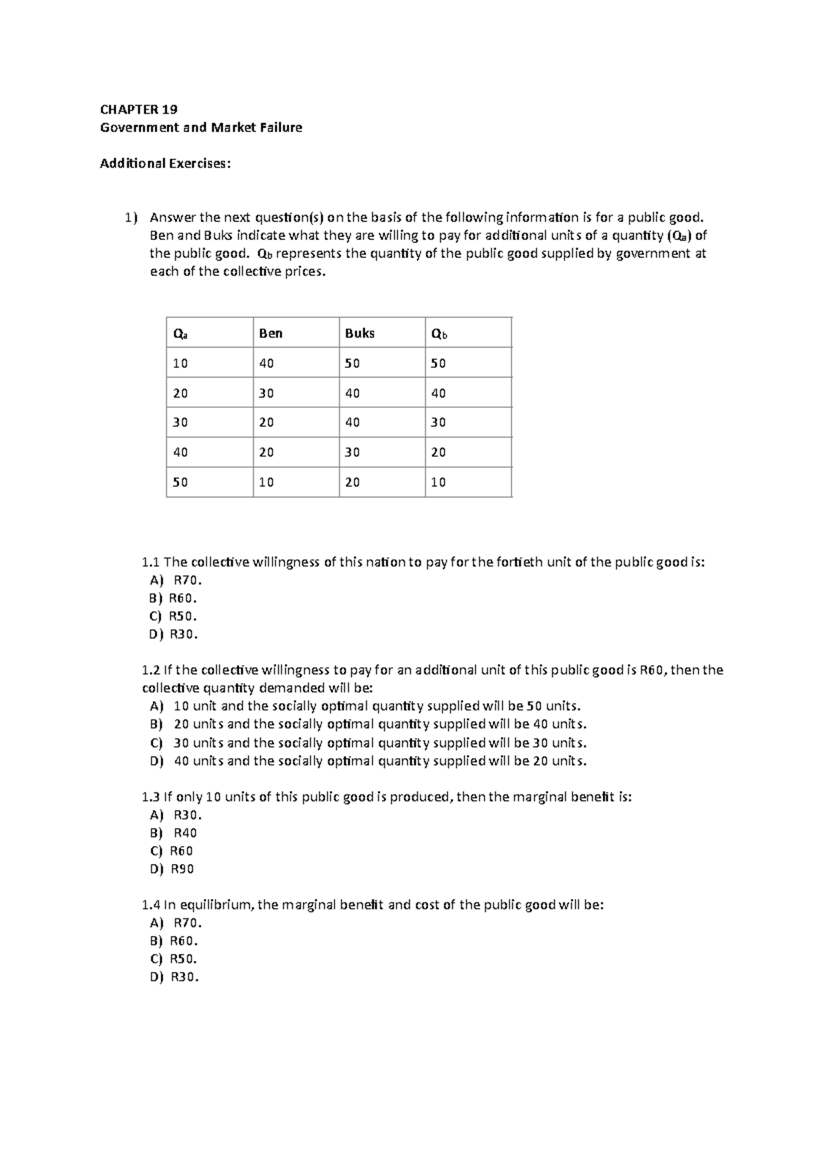 Ch19 Exercises - This is a document of Chapter 19 Government and Market Failure - Additional ...