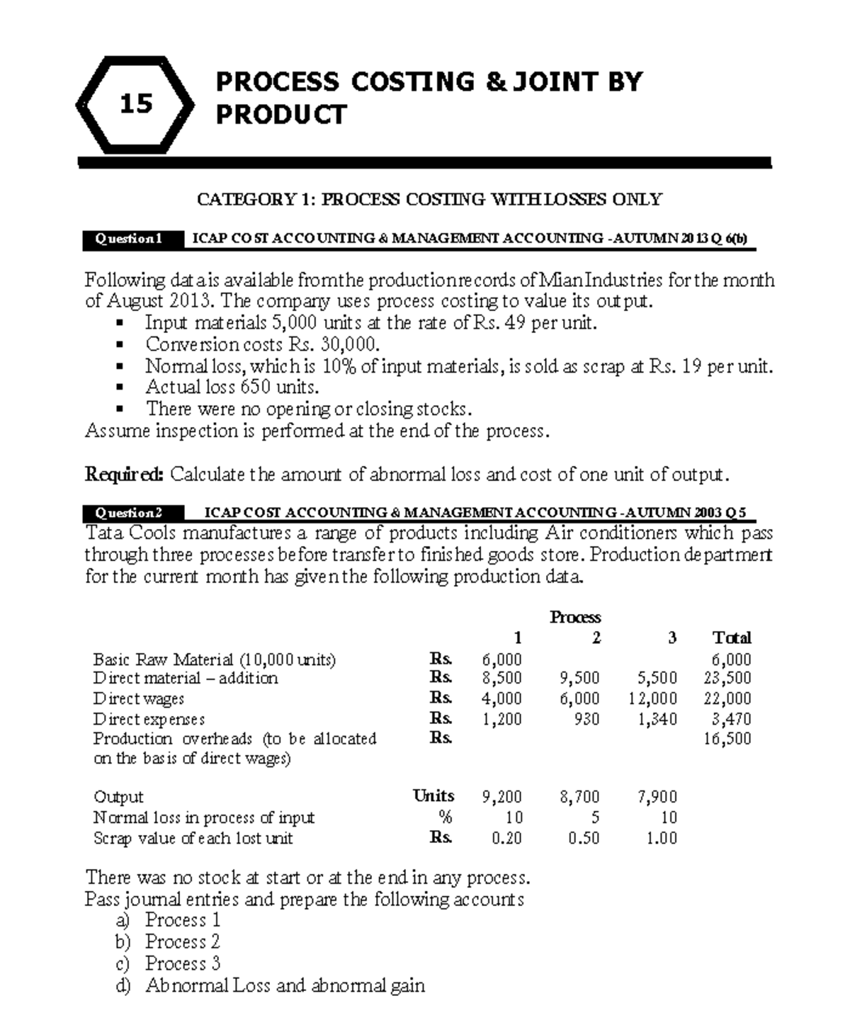 Chapter 12 13 - Process costing Joint by product Questions - CATEGORY 1 ...