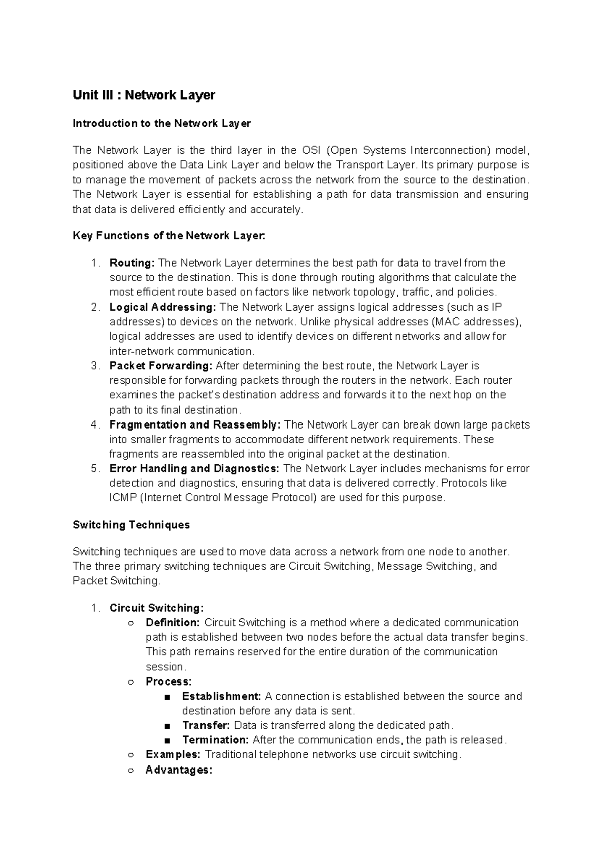 Cns Unit Iii Network Layer Unit Iii Network Layer Introduction To The Network Layer The