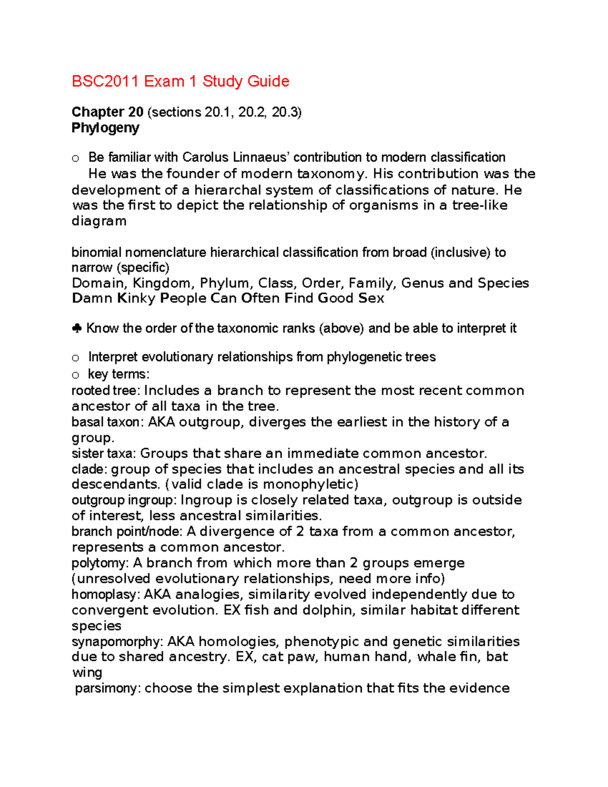 BSC2011 Exam 1 Study Guide - BSC2011 Exam 1 Study Guide Chapter 20 (sections 20, 20, 20 ...