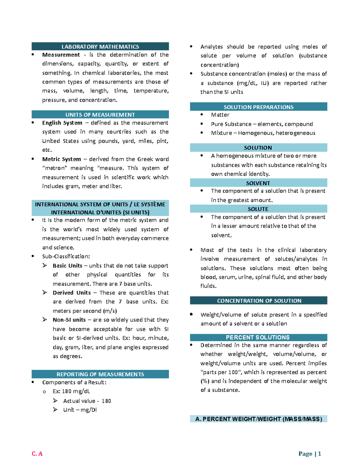 Laboratory Mathematics - LABORATORY MATHEMATICS Measurement - is the ...