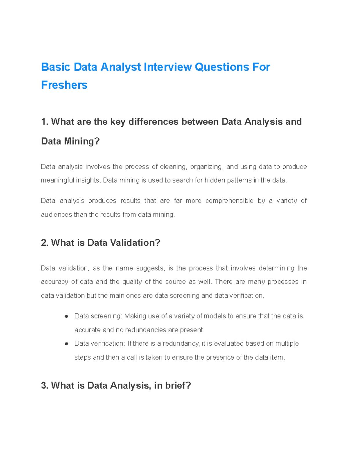 SQL Interview Questions for Freshers - Basic Data Analyst Interview ...