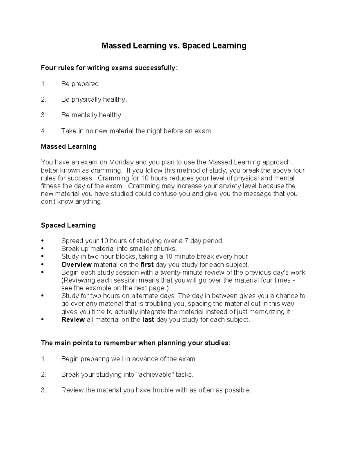 Coaching-Massed Learningvsspaced Learning - Massed Learning vs. Spaced ...