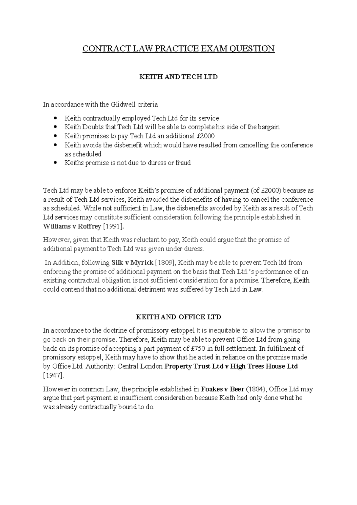 Contract Law Practice Exam Questions - Studocu