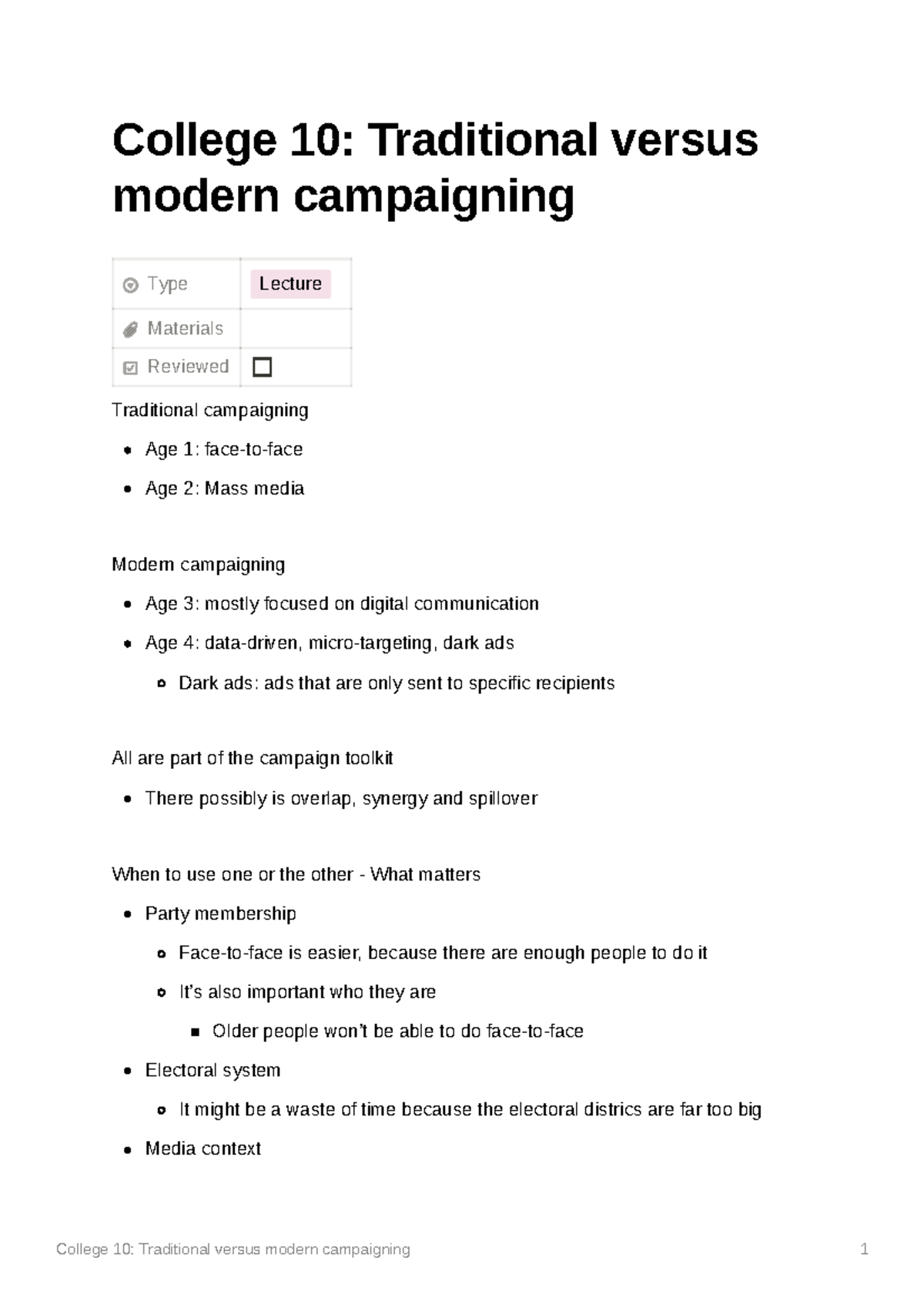 College 10 Traditional versus modern campaigning - Studeersnel