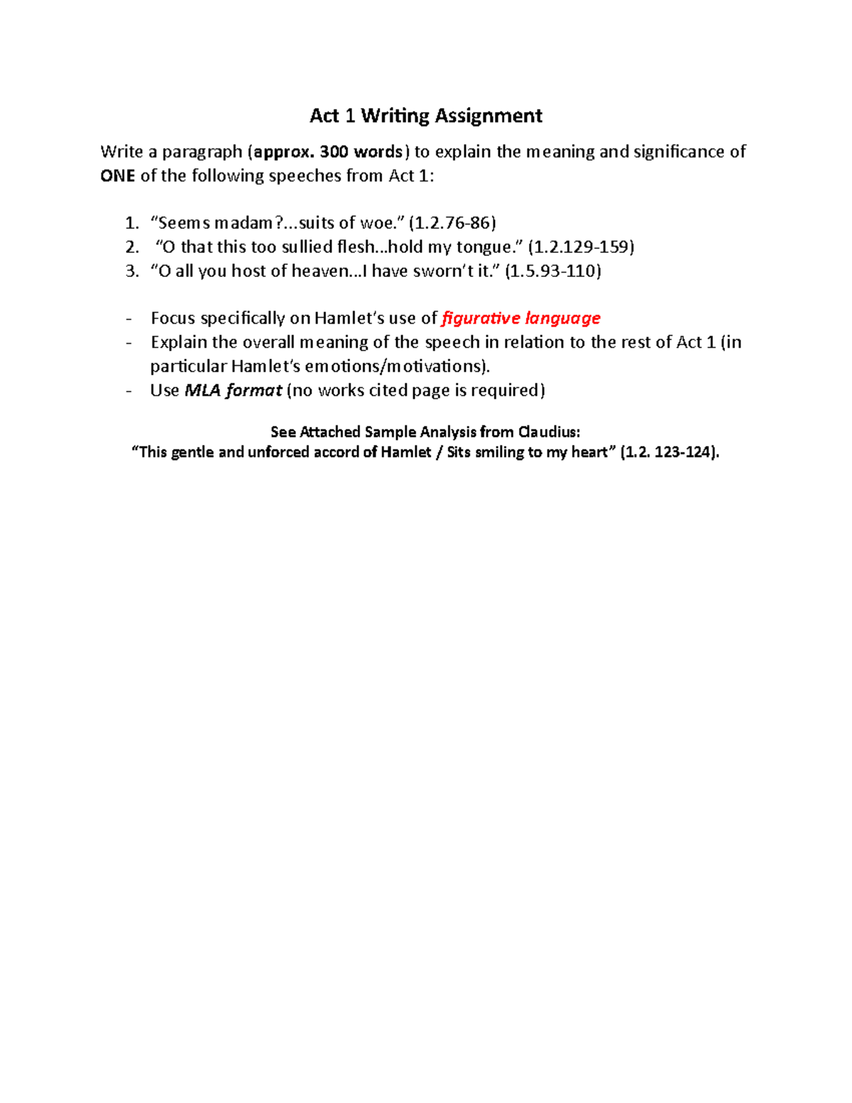 Act 1 Writing Assignment - Act 1 Writing Assignment Write a paragraph ...