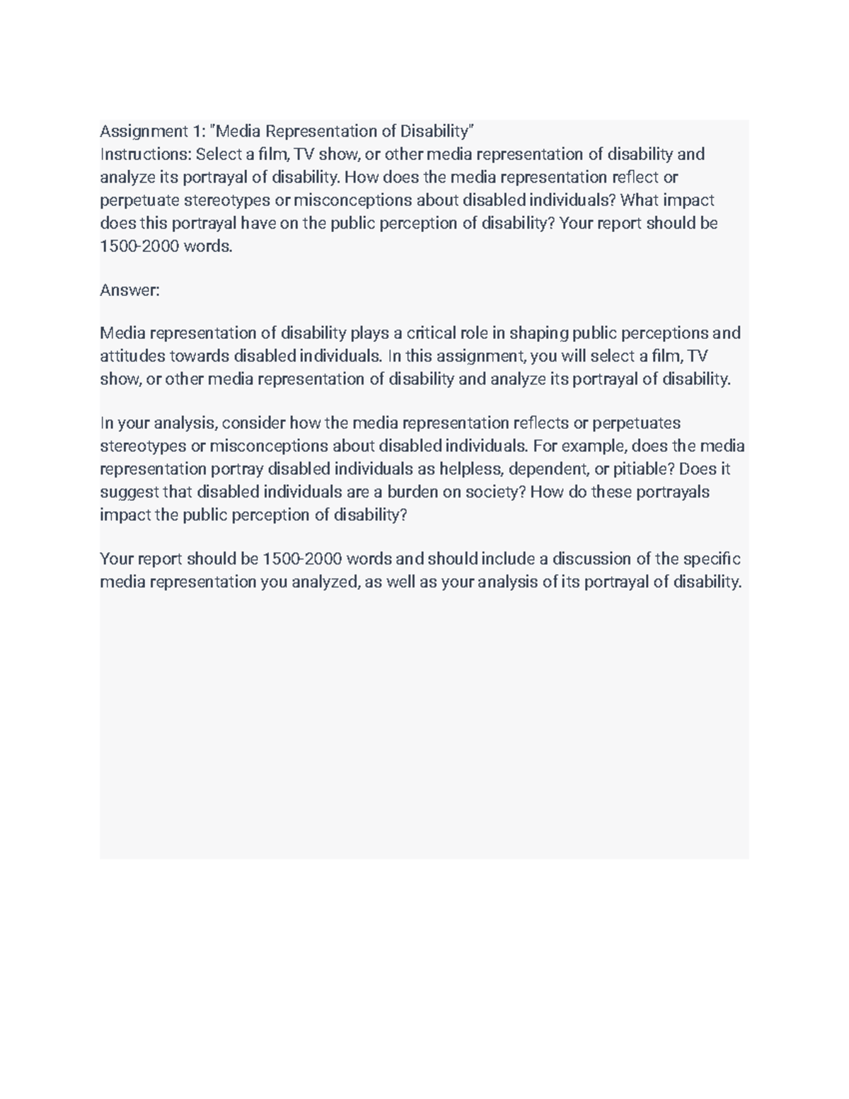 Assignment 1 Media Representation of Disability - Assignment 1: "Media ...