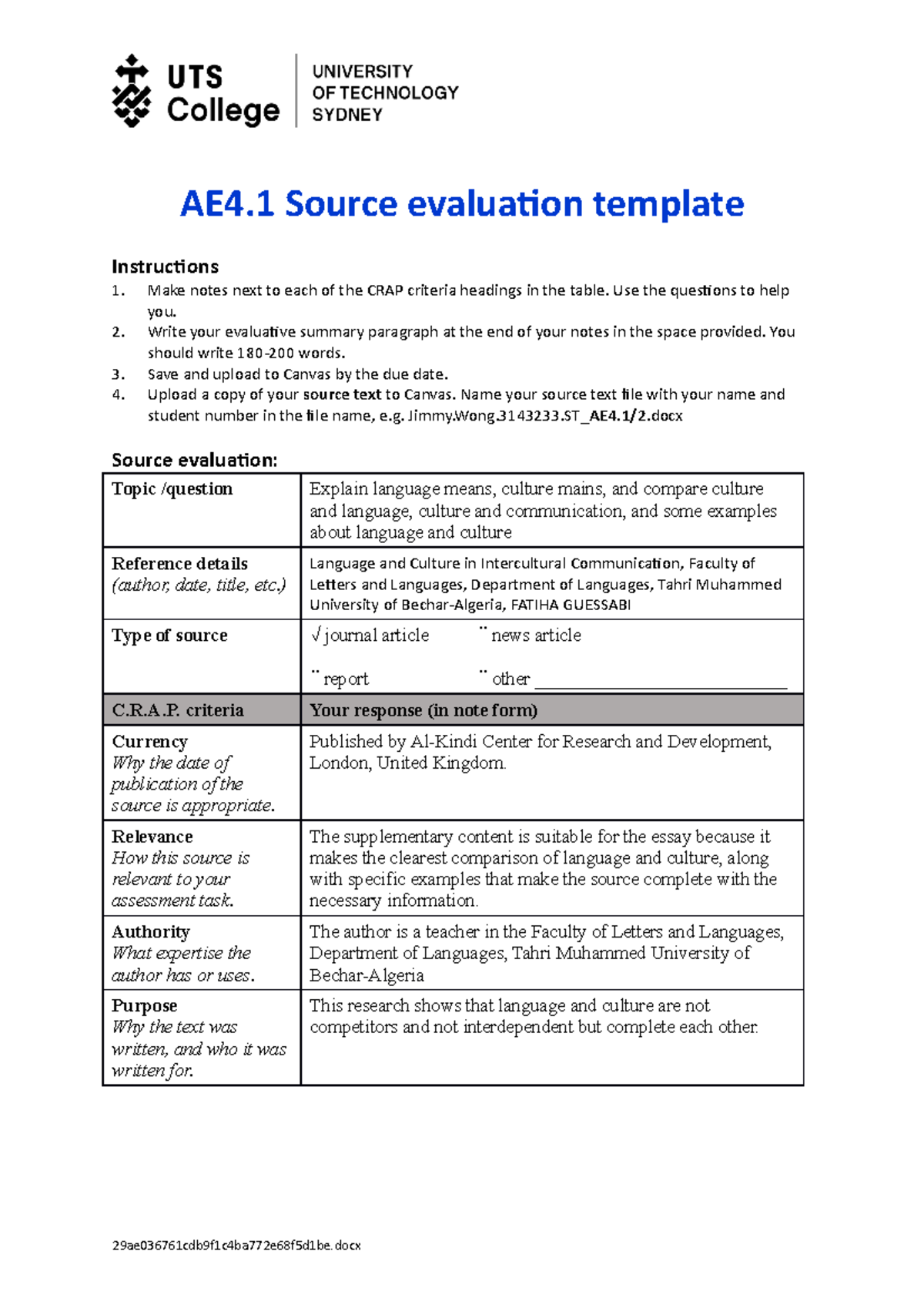 AE4.1 Source evaluation template - AE4 Source evaluation template ...