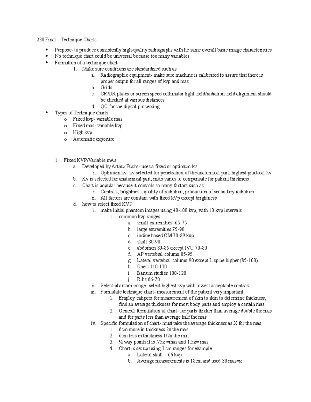 Final outline material - 230 Final – Technique Charts Purpose- to ...
