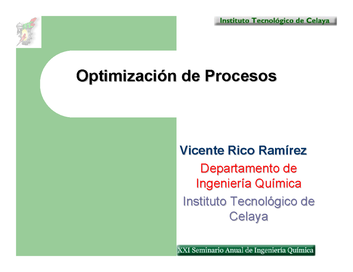 Optimización de Procesos. Introducción. - Optimización de Procesos ...