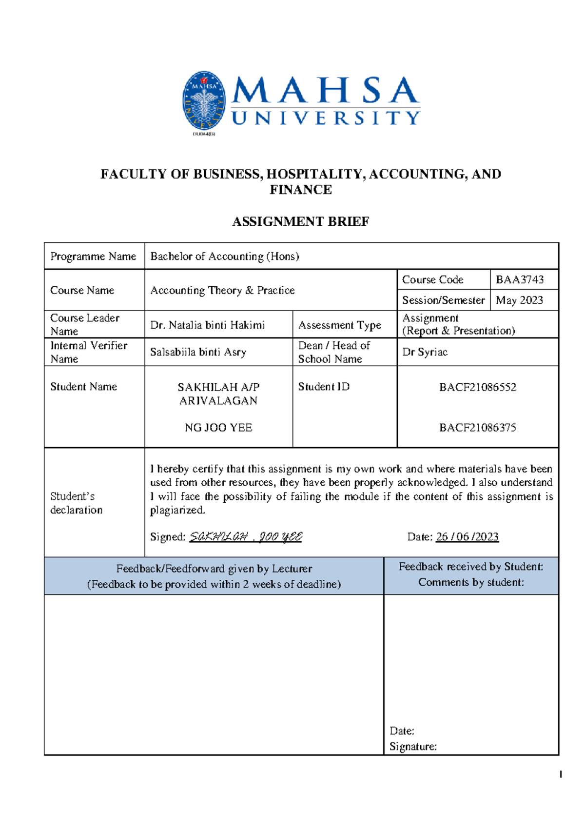 ATP BAA3743 Group Assignment MAY 2023 BAC - FACULTY OF BUSINESS ...