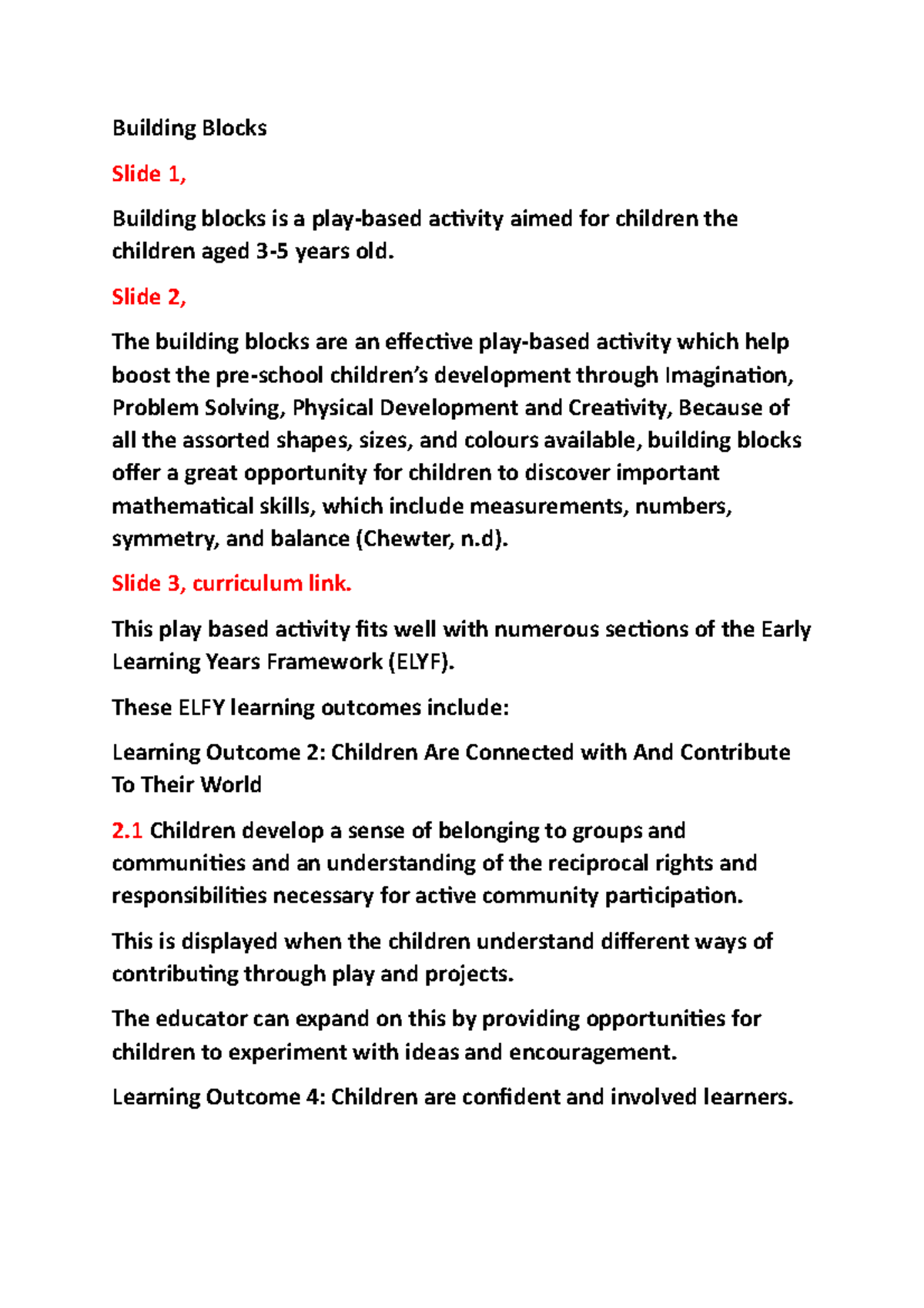 Building Blocks presentation reading list - Building Blocks Slide 1 ...