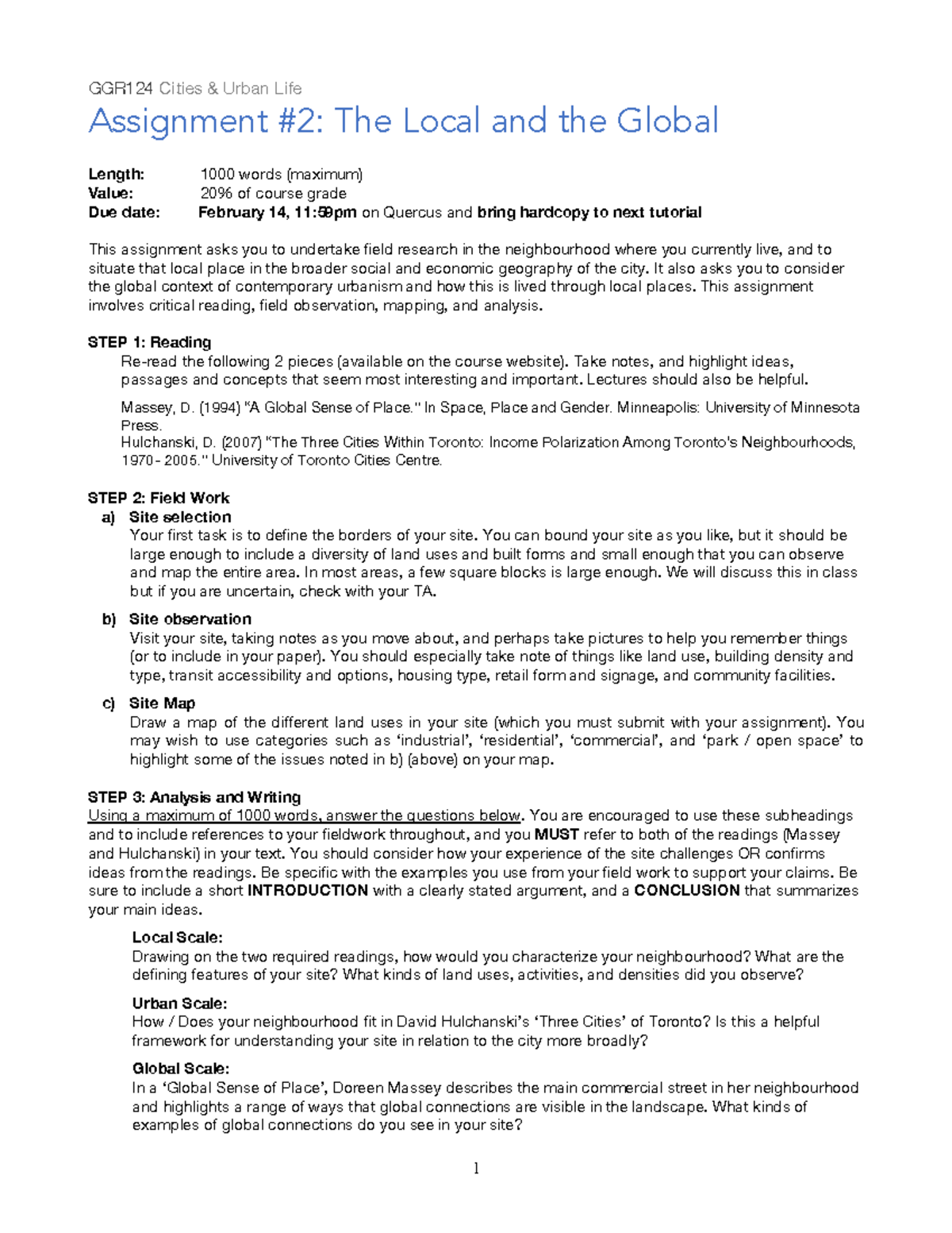 GGR124 Assignment 2 2020 - 1 GGR124 Cities & Urban Life Assignment #2 ...