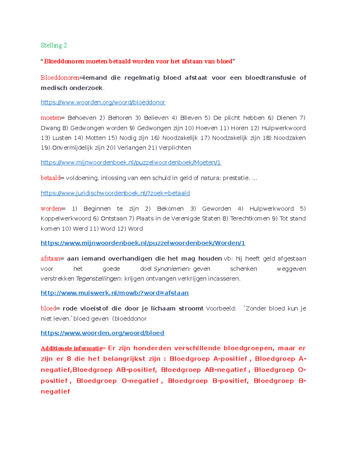 Bloed - debat - Stelling 2 “Bloeddonoren moeten betaald worden voor het ...