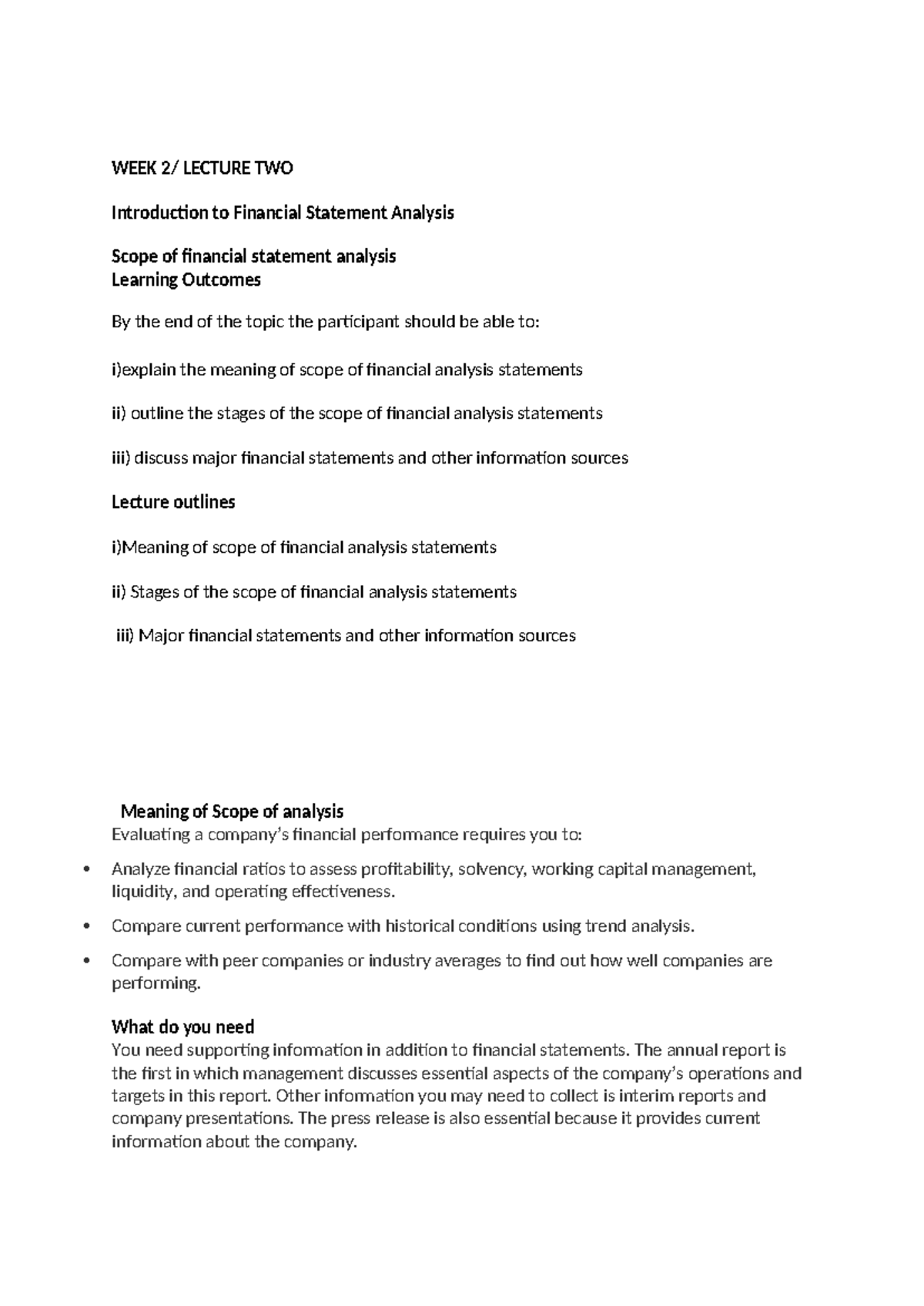 Lectrure 2 (2) - WEEK 2/ LECTURE TWO Introduction to Financial ...