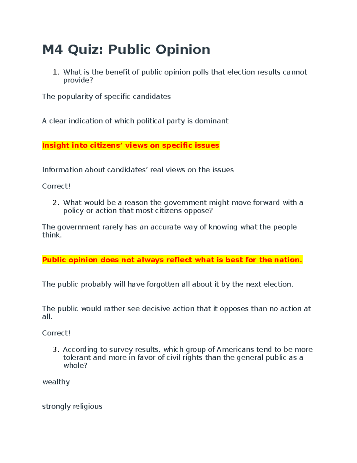 M4 Quiz.-Political Sciencedocx - M4 Quiz: Public Opinion What is the ...