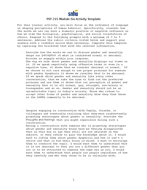 Module 2 assignment, abnormal psychology 215 - PSY 215 Module Two ...