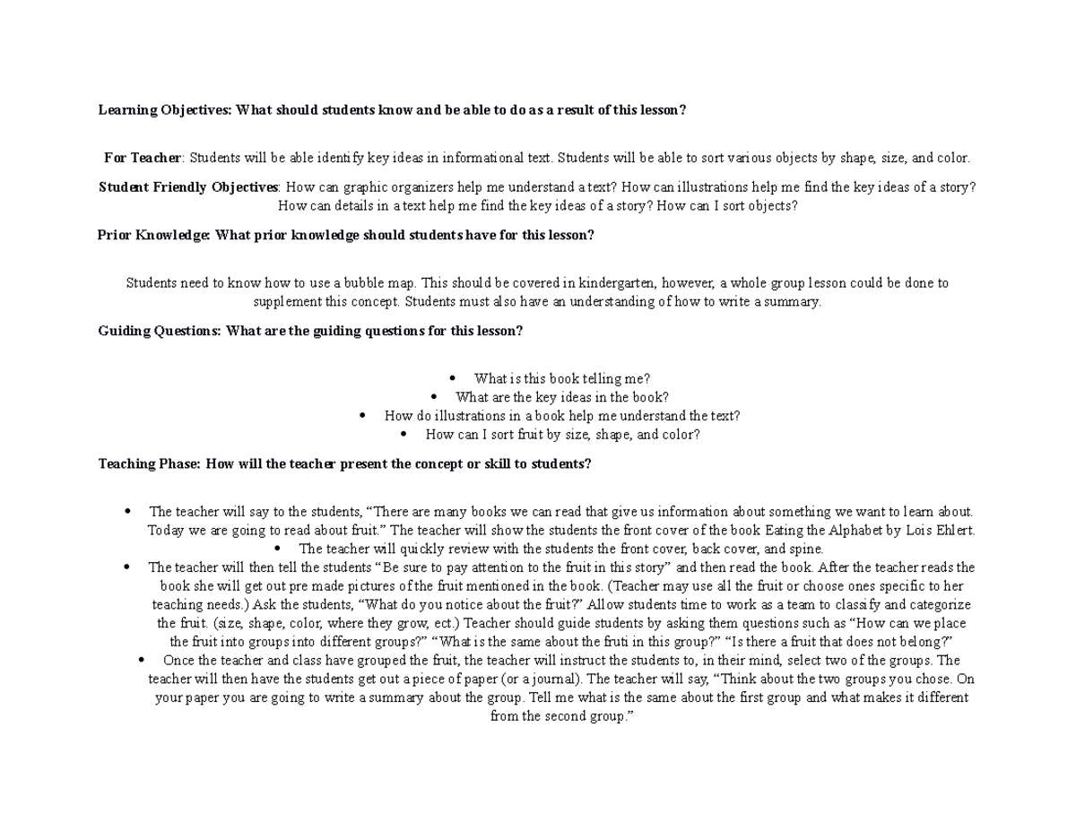 Modified Lesson Plan TSL4080 - Learning Objectives: What should ...