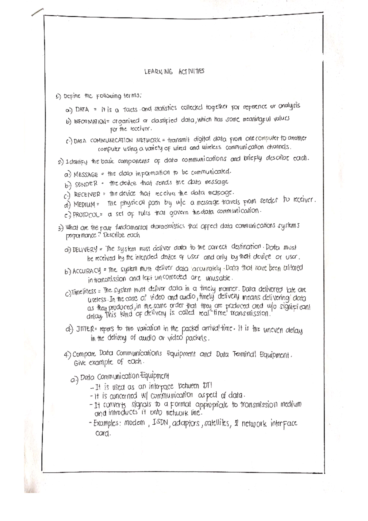 DATA COM - IM01- ACT - DATA COMMUNICATIONS ACTIVITIES - Bachelor of ...