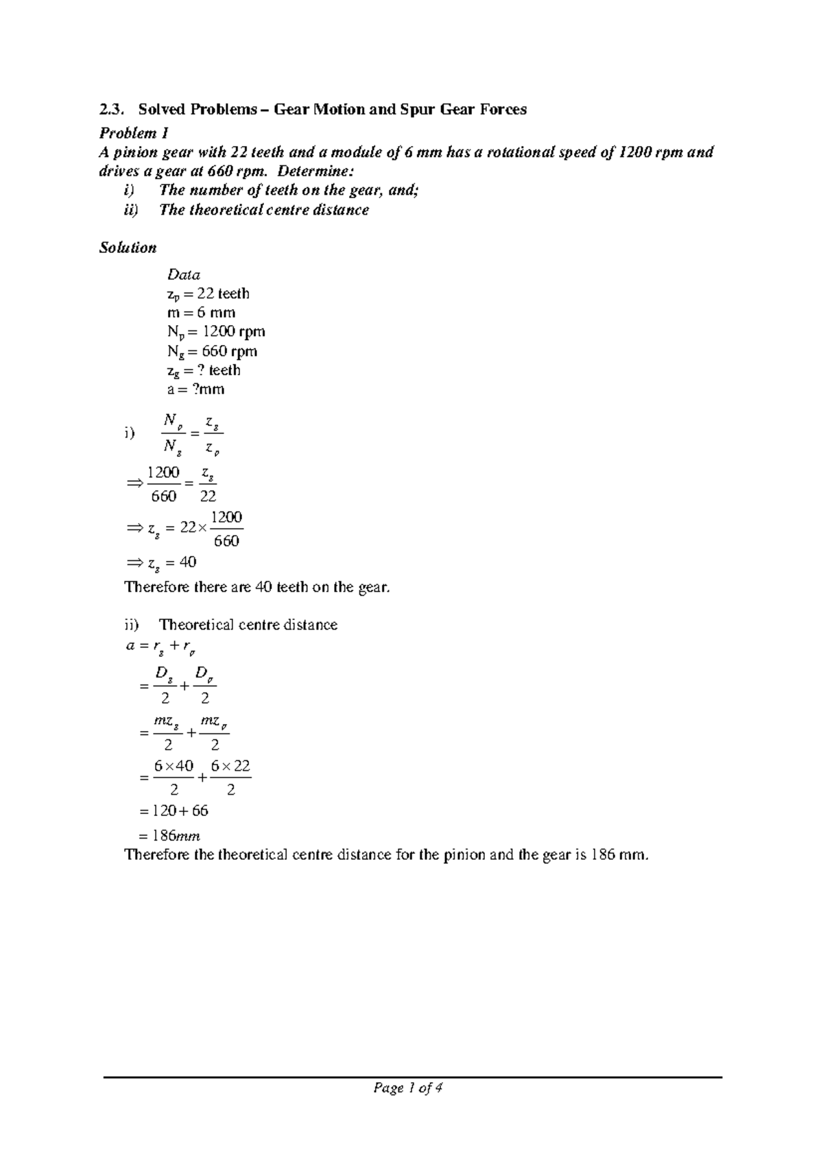 Spur Gear Problems - Summary Mechanical Vibrations - Solved Problems ...