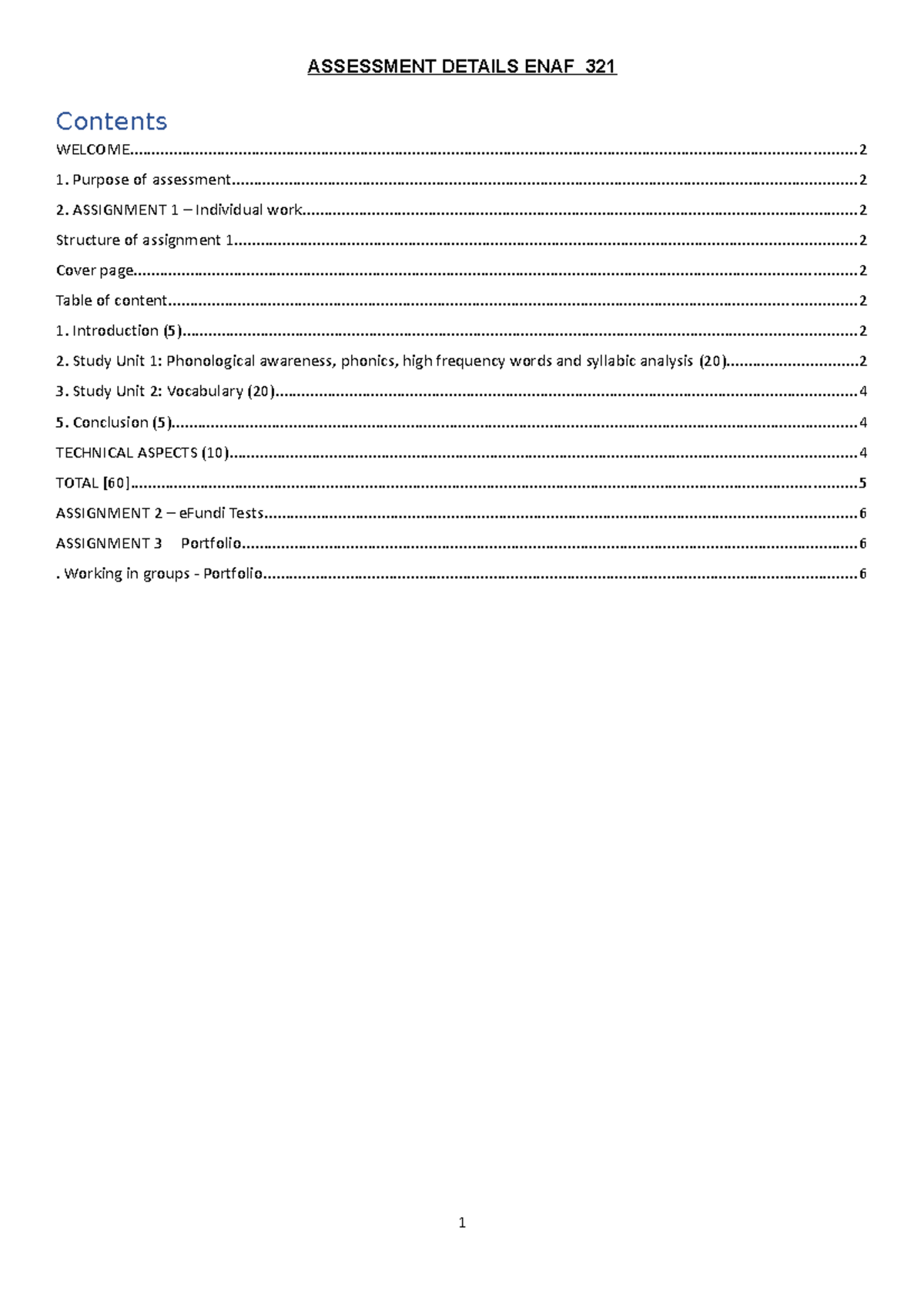 1 - Enaf assignment - Contents ASSESSMENT DETAILS ENAF - Studocu