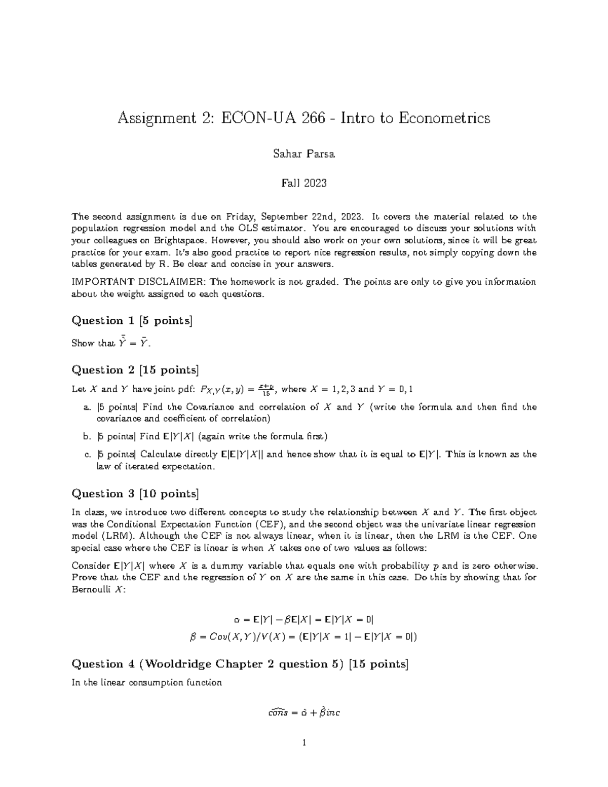 Assignment 2 - Summary Burgerlijk Recht - Assignment 2: ECON-UA 266 - Intro to Econometrics ...