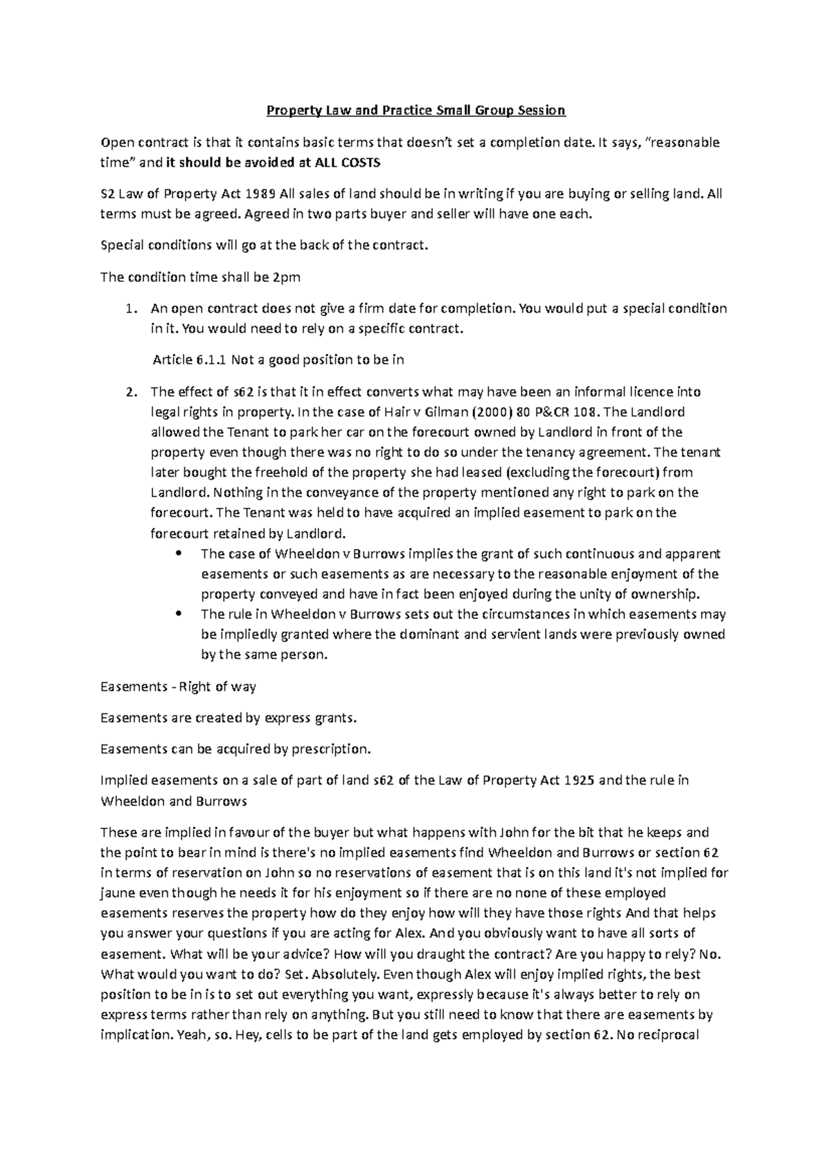 Property Law and Practice Small Group Session - It says, “reasonable ...