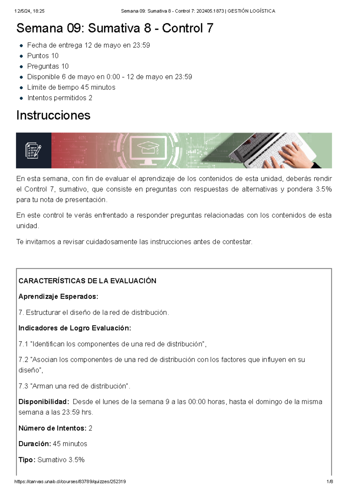 Semana 09 Sumativa 8 - Control 7 202405.1873 Gestión Logística - Semana 09: Sumativa 8 - Control ...