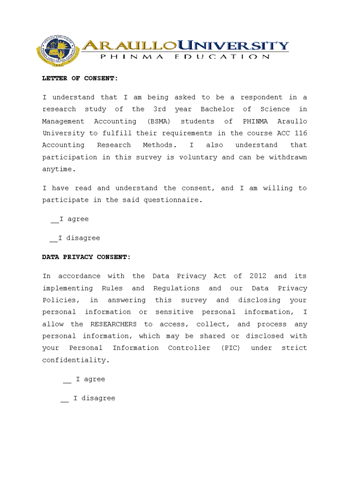 NEW Q - for reference - LETTER OF CONSENT: I understand that I am being ...