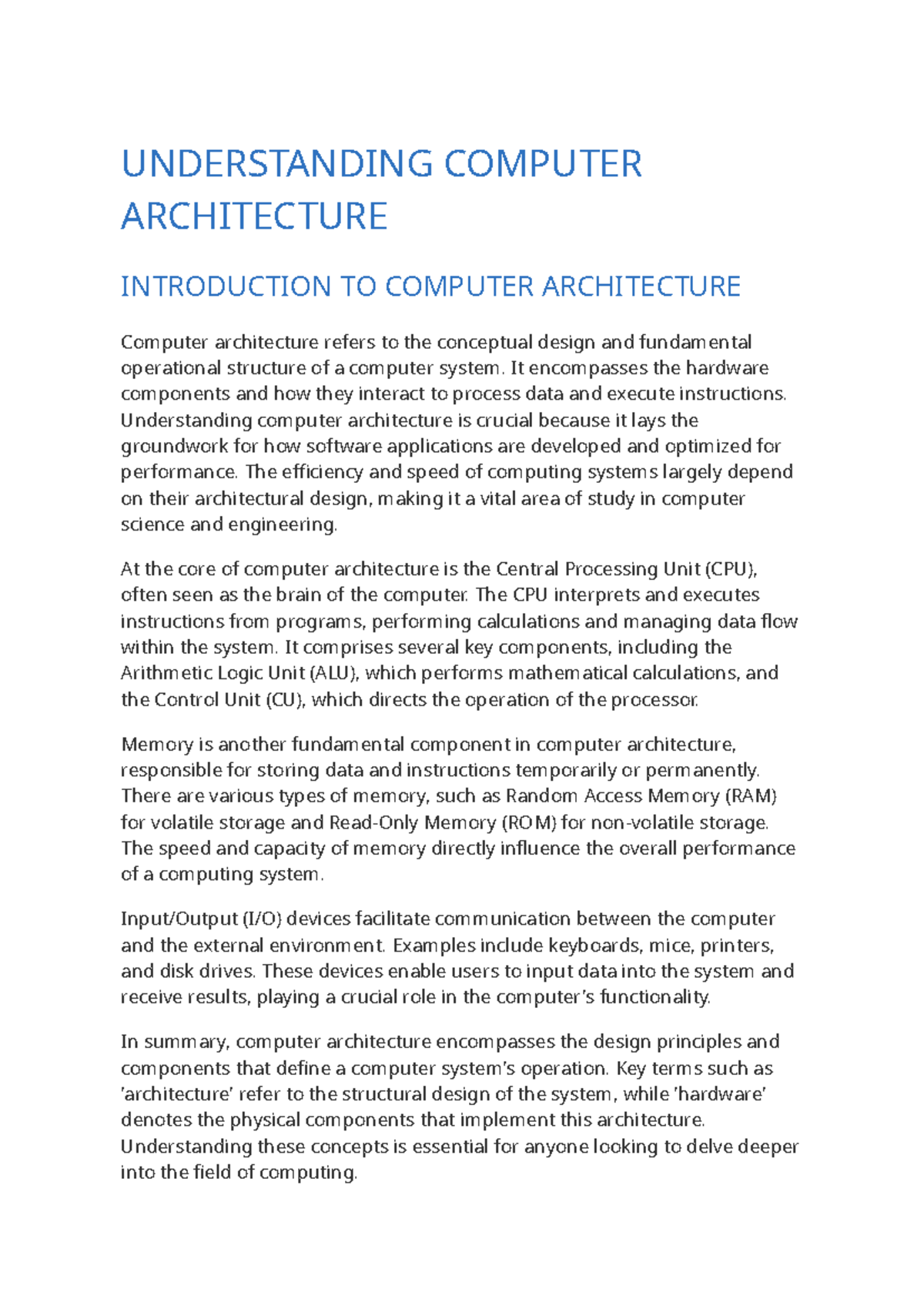 Understanding Computer Architecture - UNDERSTANDING COMPUTER ...