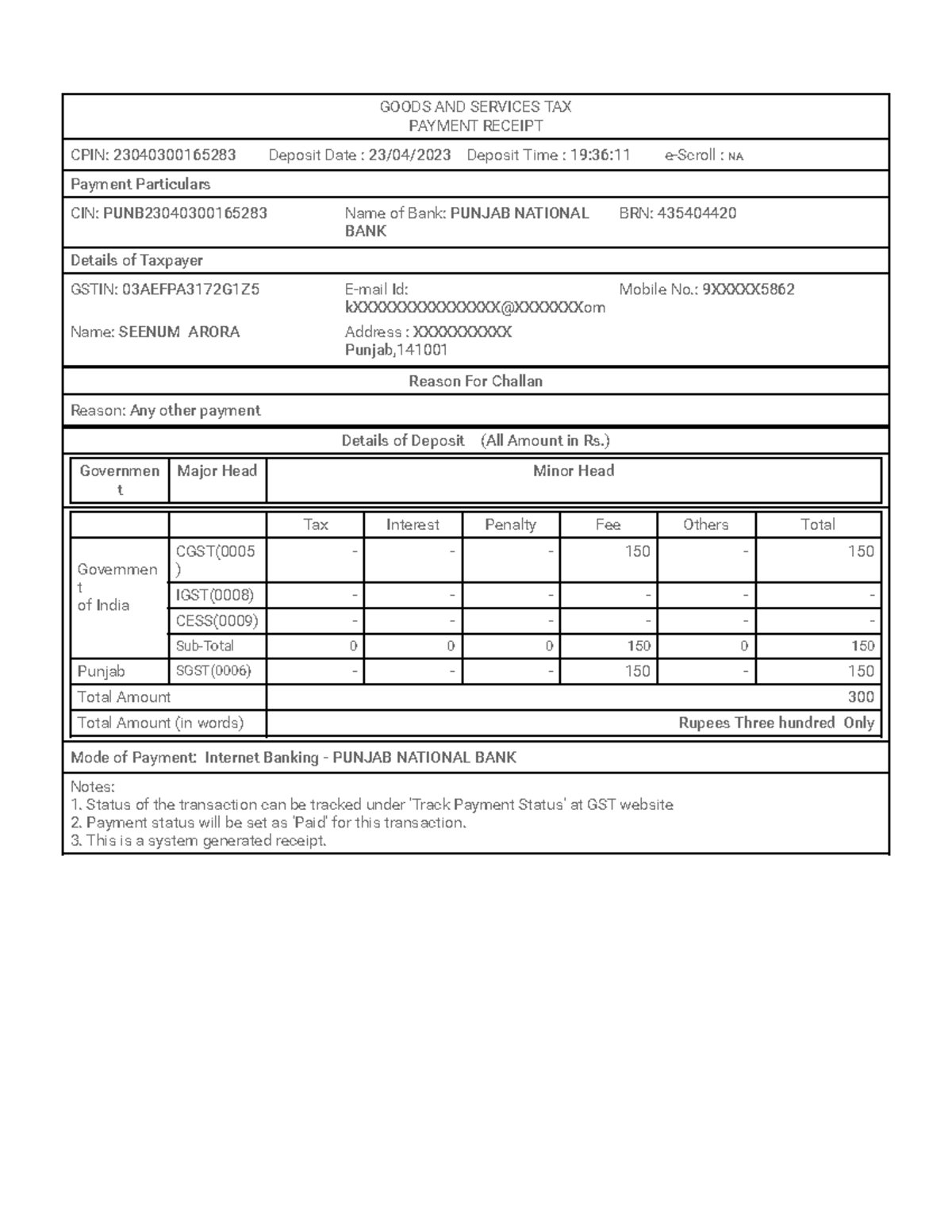 GST-Challan Receipt (28) - GOODS AND SERVICES TAX PAYMENT RECEIPT CPIN ...