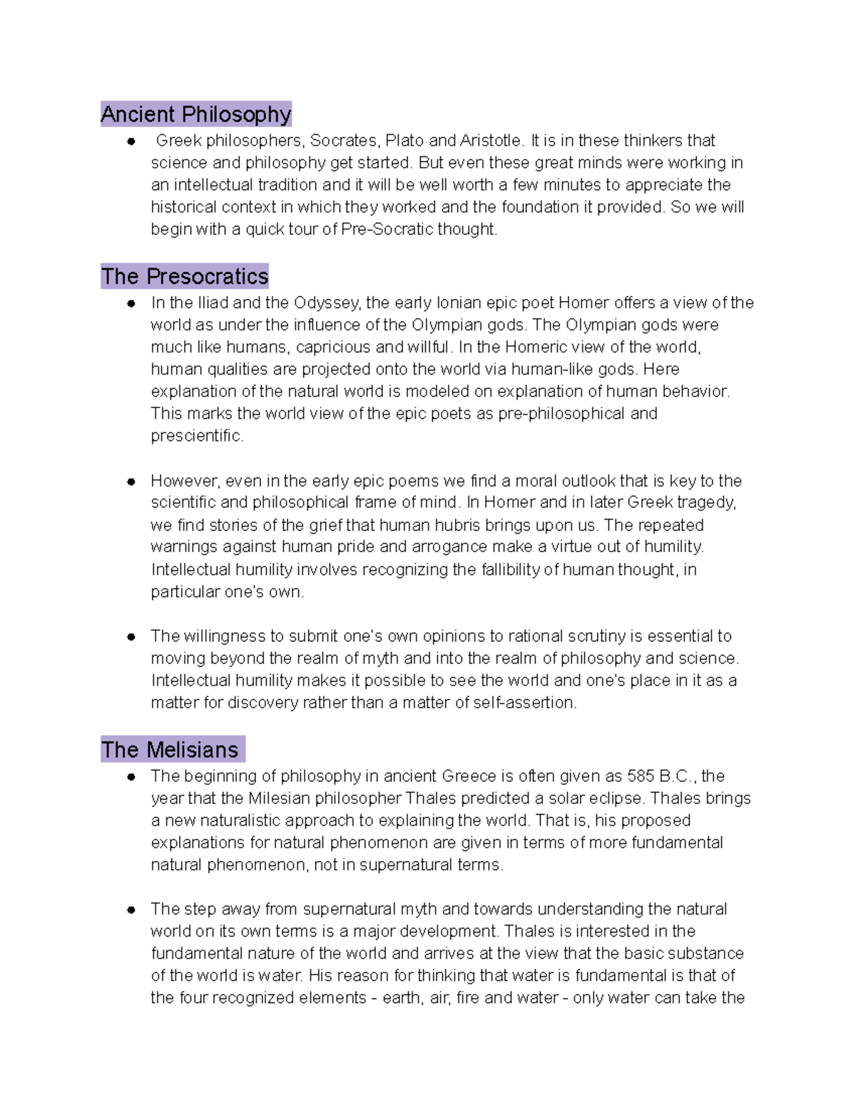 Philosophy - Part 4 - Notes - Ancient Philosophy Greek philosophers ...