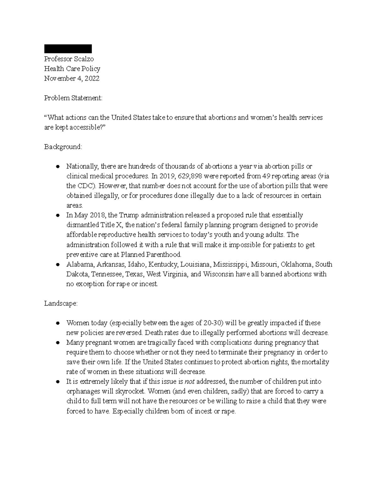 Health Policy Assignment #4 - Amanda Bittner Professor Scalzo Health ...